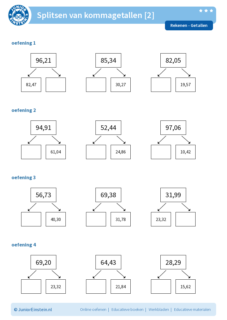 Werkbladen › Rekenen - Getallen › Kommagetallen › Kale sommen - open ...