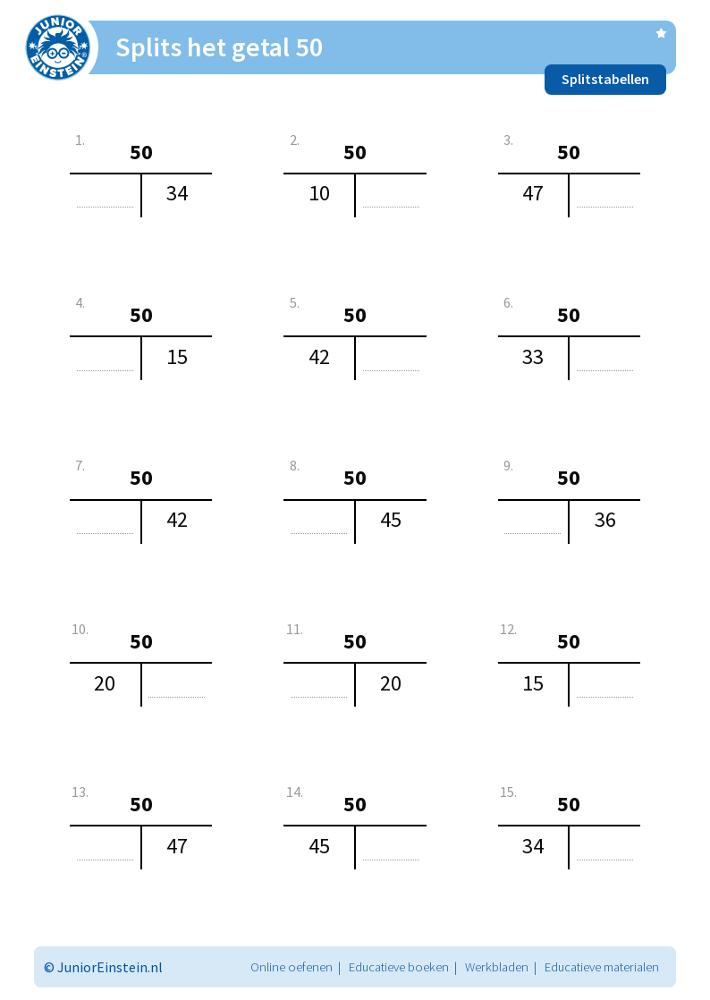 Splits het getal 50