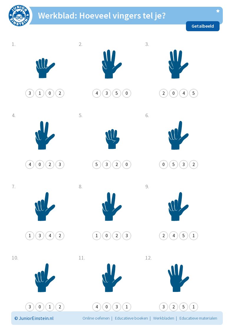 Werkblad: Hoeveel vingers tel je?