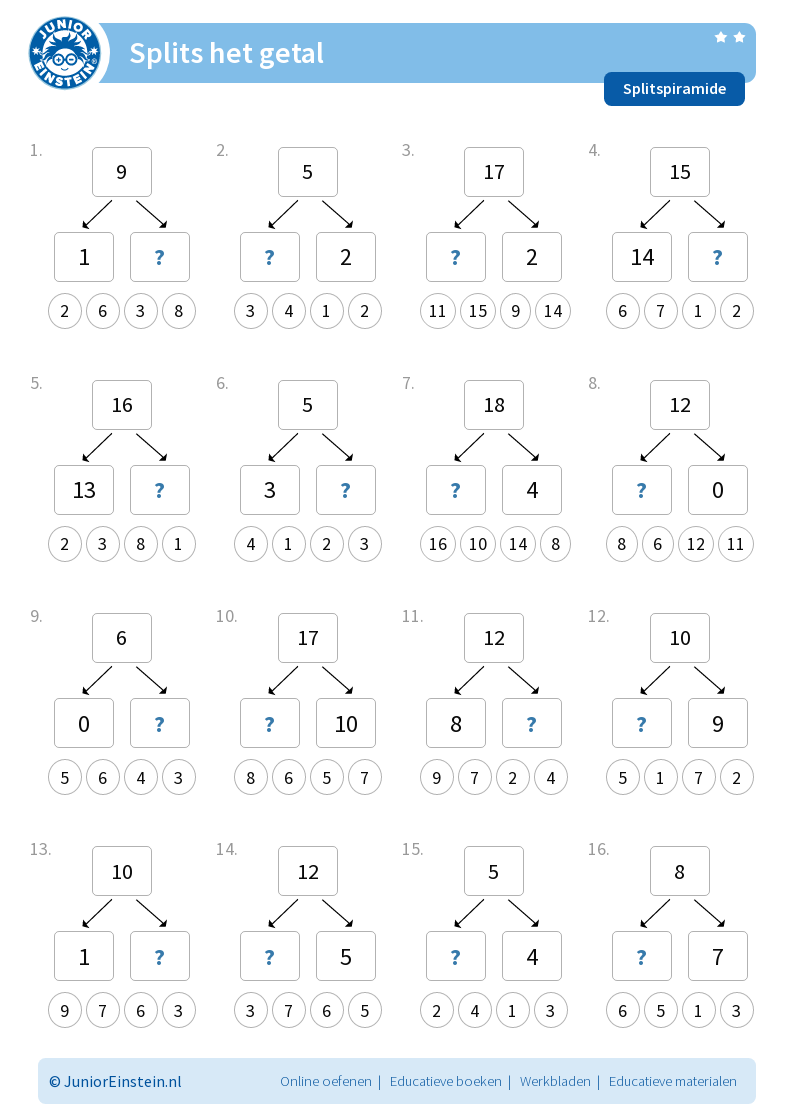 Werkblad: Splits het getal