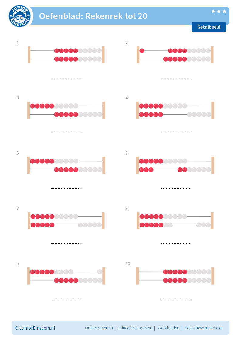 Oefenblad: Rekenrek tot 20