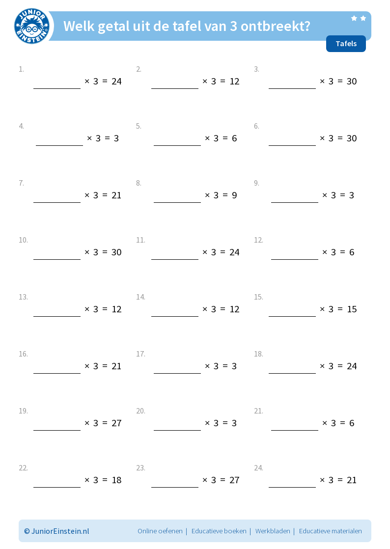 Welk getal uit de tafel van 3 ontbreekt?