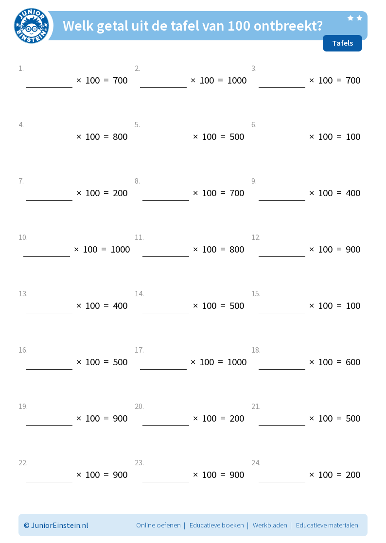 Welk getal uit de tafel van 100 ontbreekt?