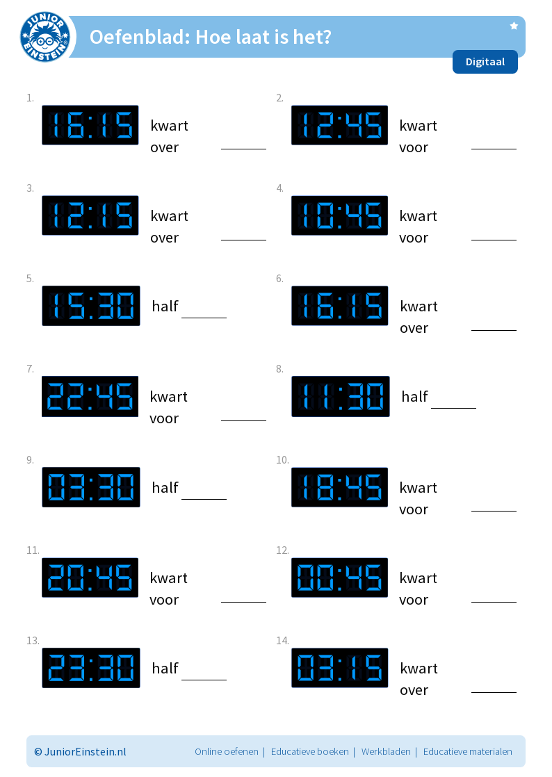 Oefenblad: Hoe laat is het?