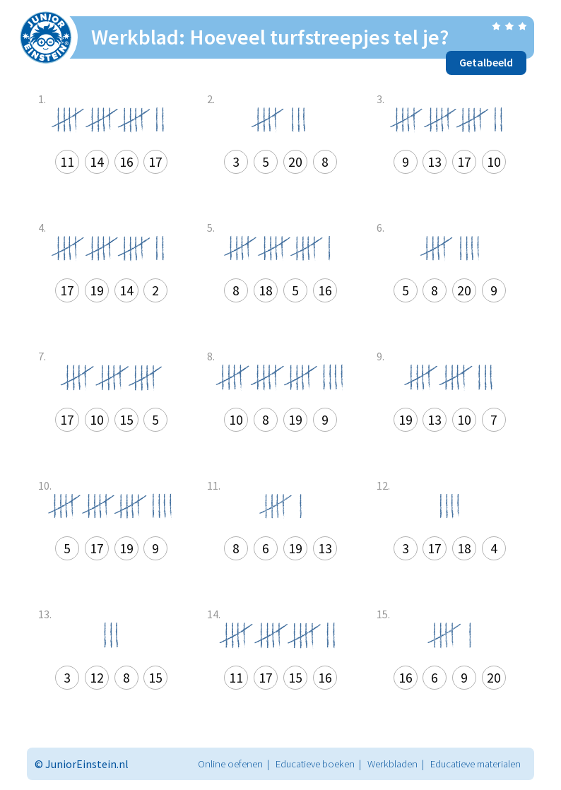Werkblad: Hoeveel turfstreepjes tel je?