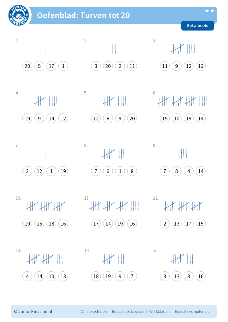 Oefenblad: Turven tot 20