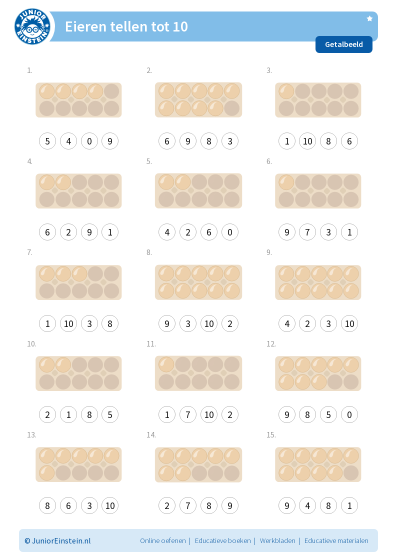 Werkblad: Eieren tellen tot 10