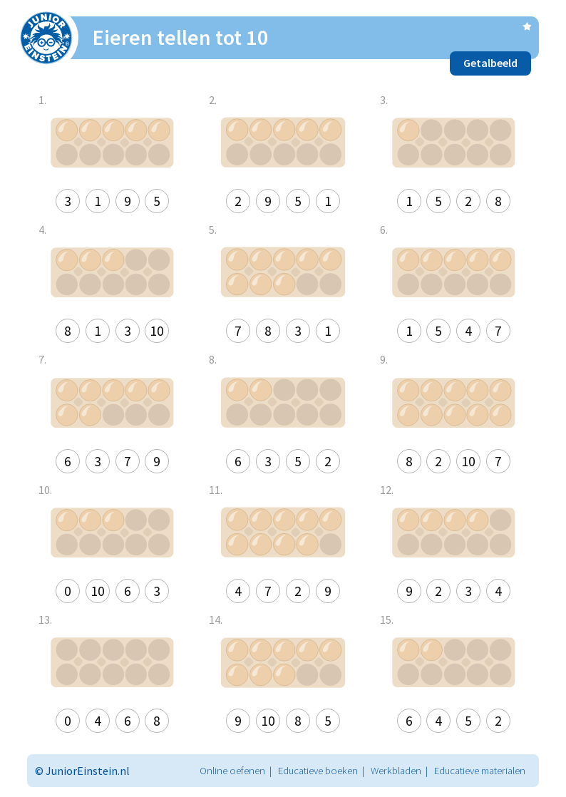 Werkblad: Eieren tellen tot 10