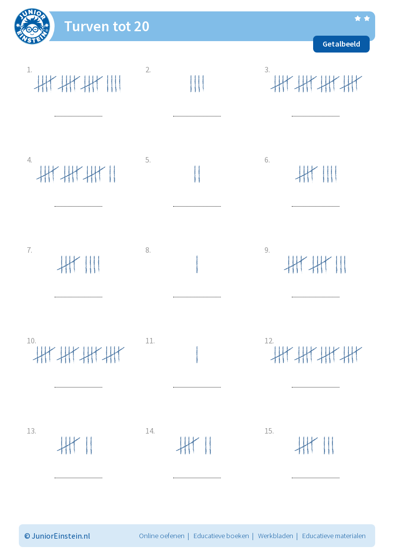 Oefenblad: Turven tot 20