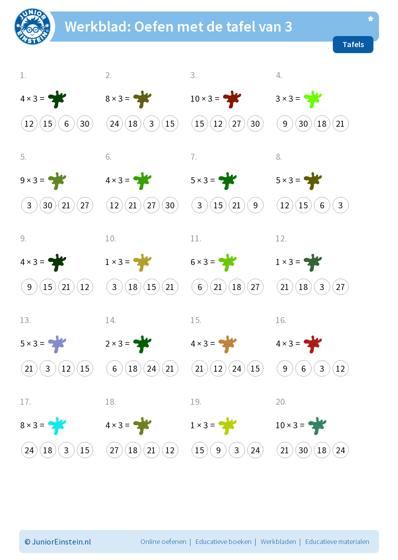 Werkblad: Oefen met de tafel van 3