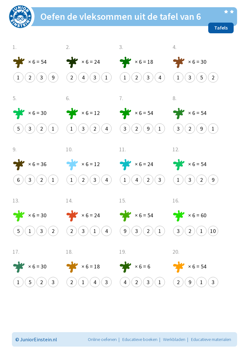 Oefen de vleksommen uit de tafel van 6