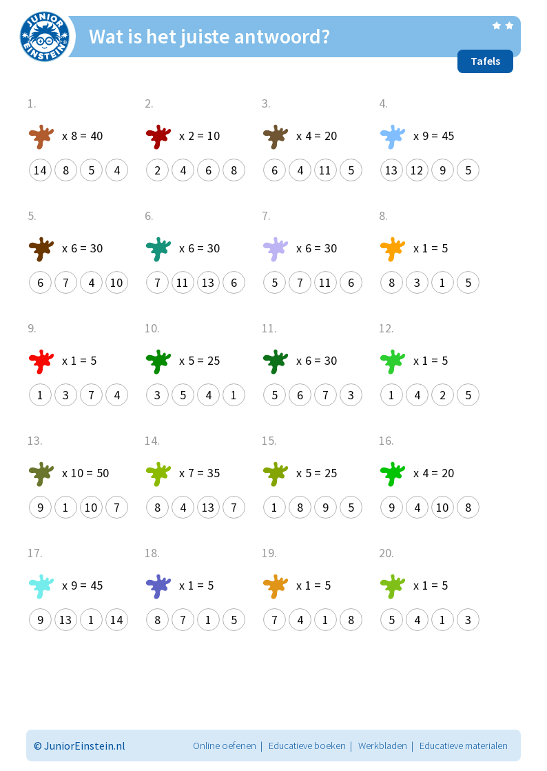 Werkbladen > Automatiseren - Tafels > Tafels > Tafel van 5