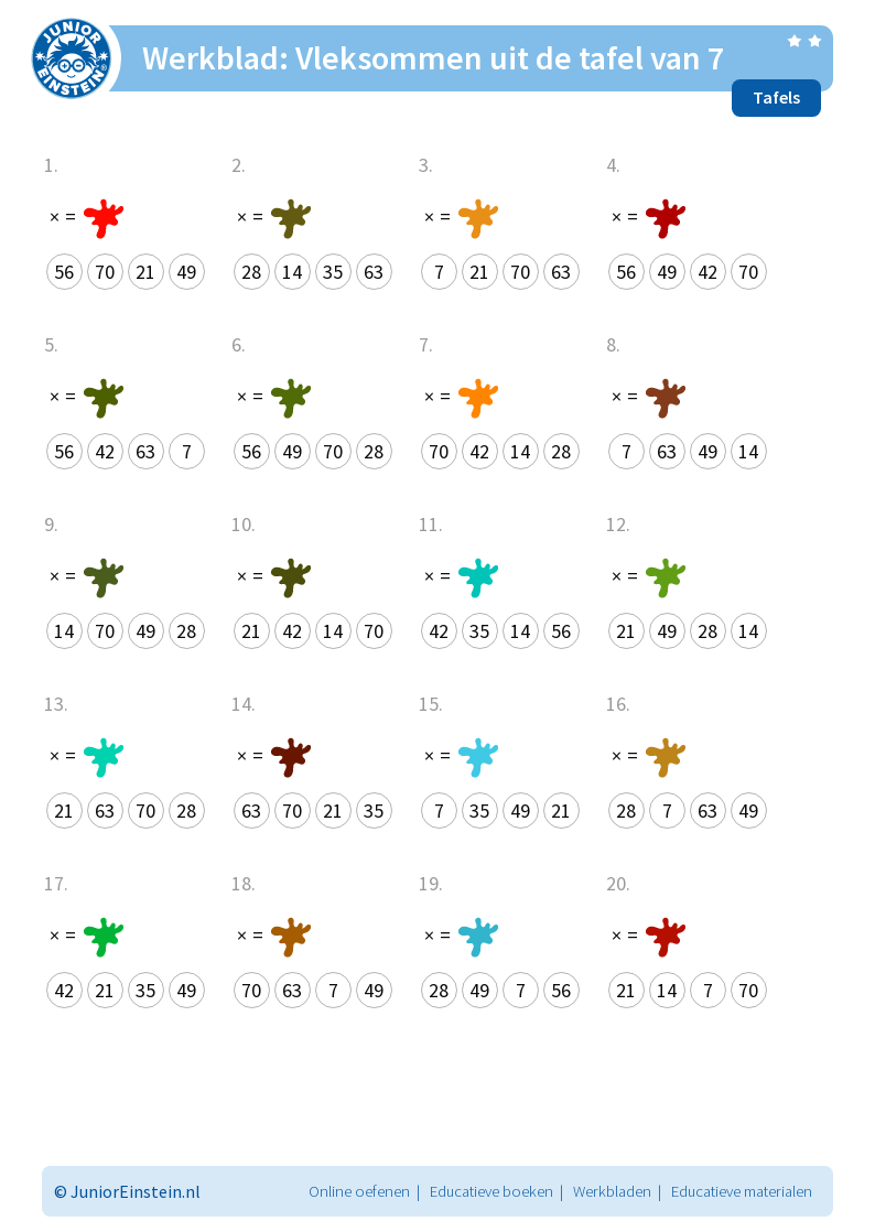 Werkbladen > Automatiseren - Tafels > Tafels > Tafel van 7