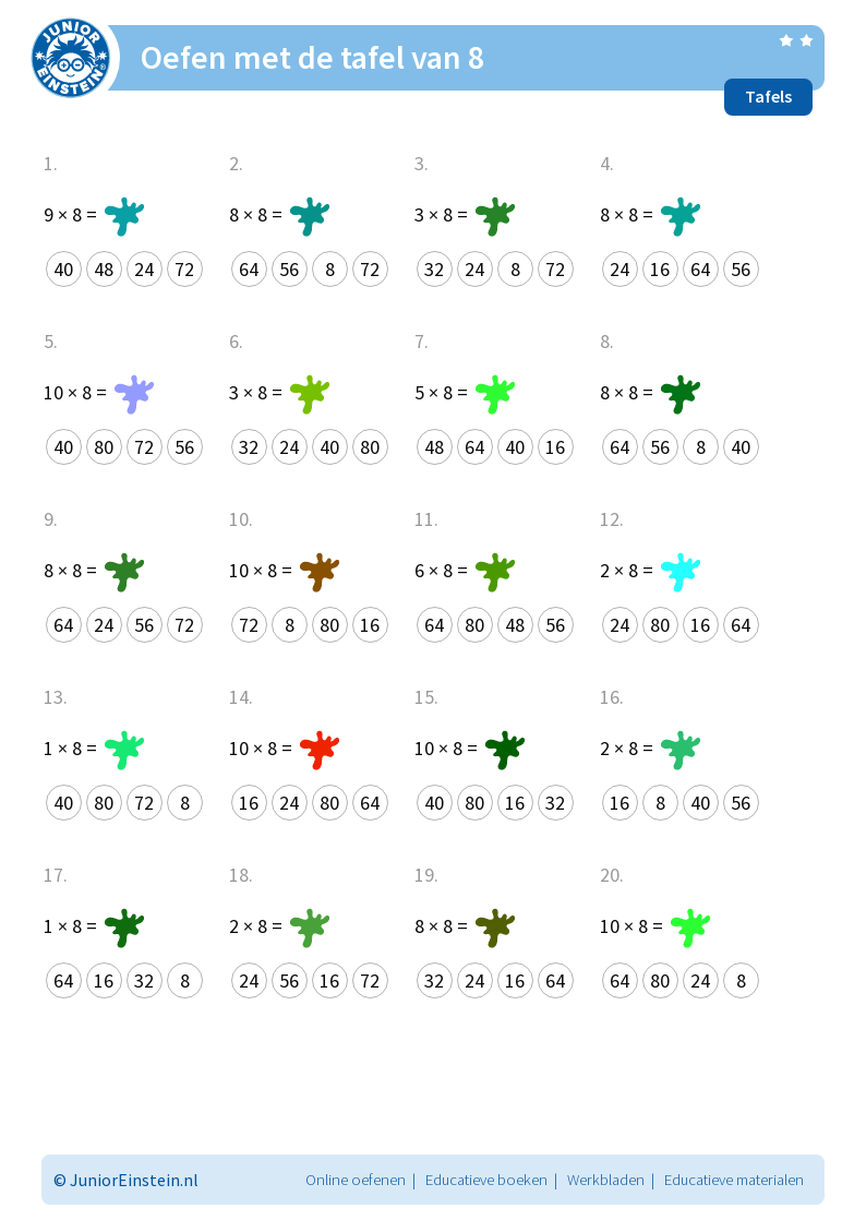Oefen met de tafel van 8