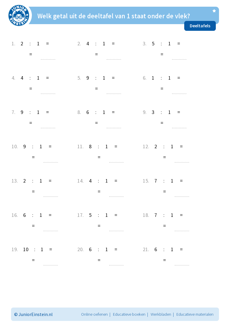 Welk getal uit de deeltafel van 1 staat onder de vlek?