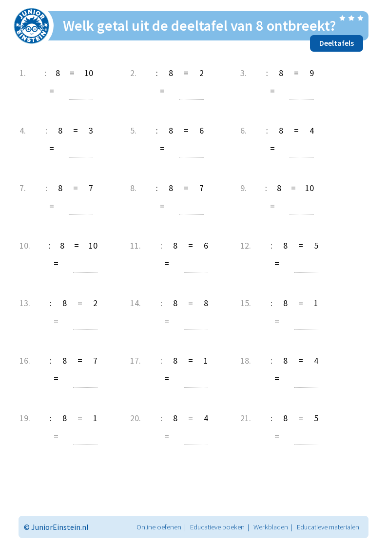 Welk getal uit de deeltafel van 8 ontbreekt?