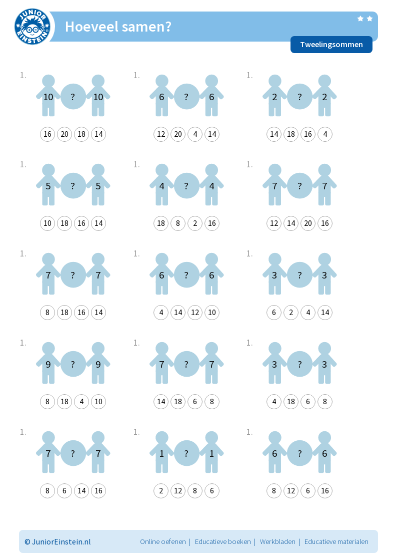 Werkbladen › Automatiseren - Dubbelen en halveren › Tweelingsommen ...